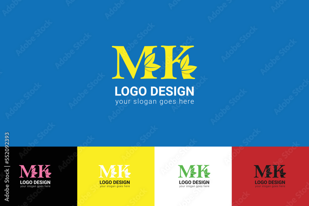 Ecology MK letters logo with green leaf. MK letters eco logo with leaf ...