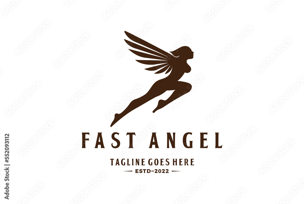 Flying Beauty Sexy Angel Lady Woman Girl Wings Logo Design Stock Vector ...
