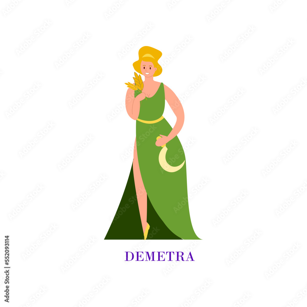 Ancient Greek goddess Demetra cartoon illustration. Demetra character ...