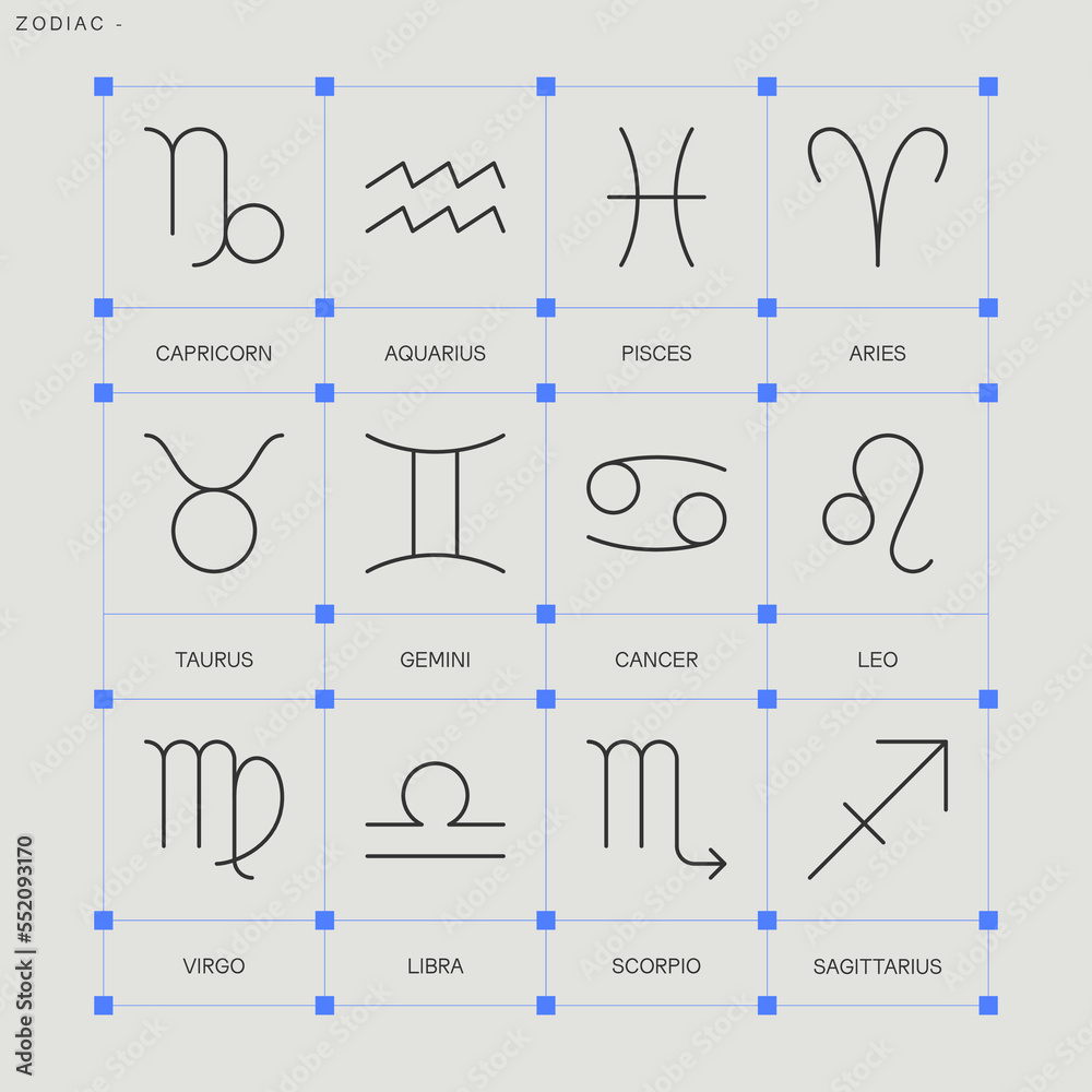 Zodiac horoscope astrological thin line label linear design esoteric ...