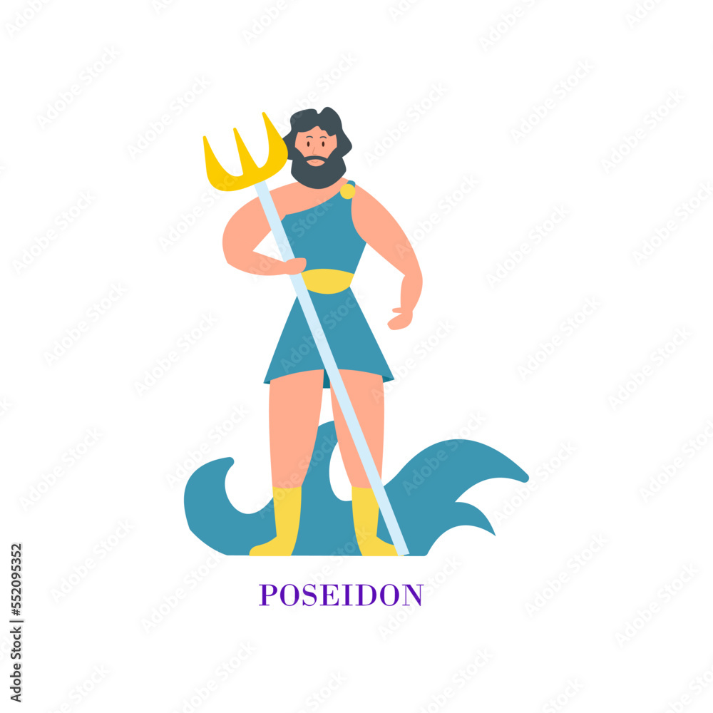 Ancient Greek god Poseidon cartoon illustration. Poseidon character ...