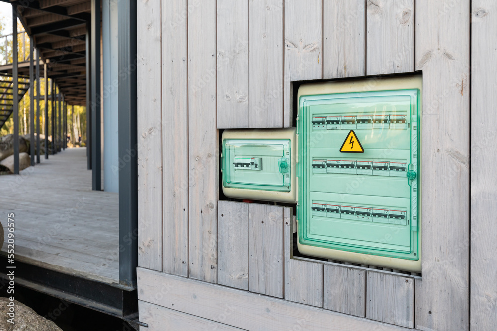 Plastic electric board on the side wall of building - control panel ...