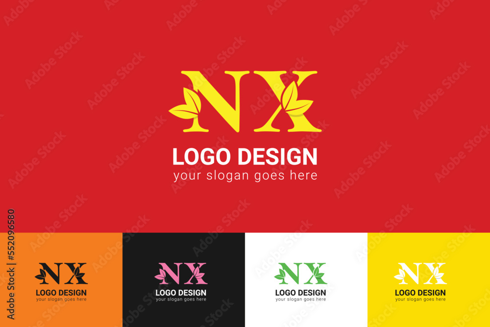 Ecology NX letters logo with green leaf. NX letters eco logo with leaf ...