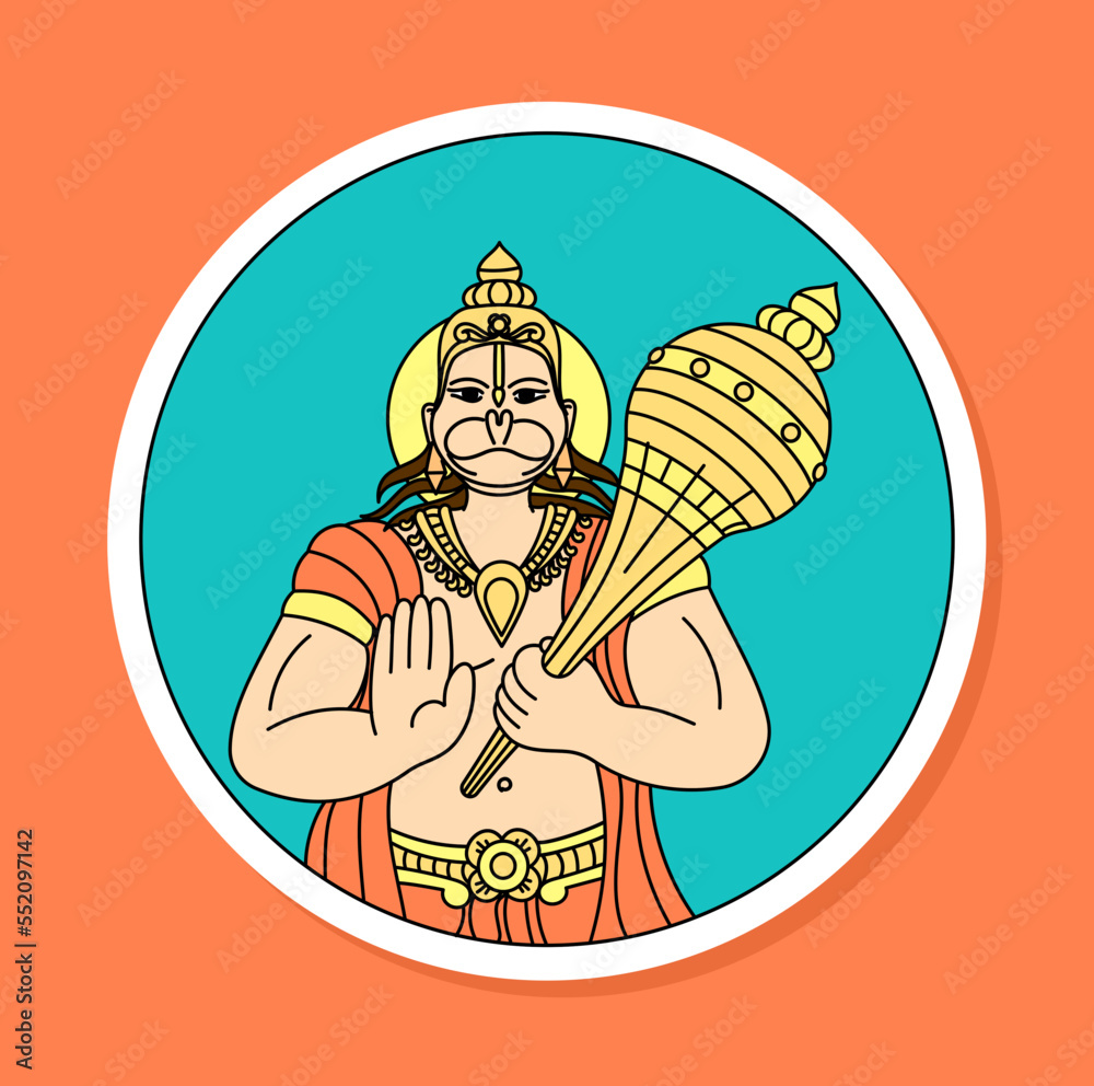 Hanuman, the hero of the Ramayana, the mace-wielding monkey god. Round ...
