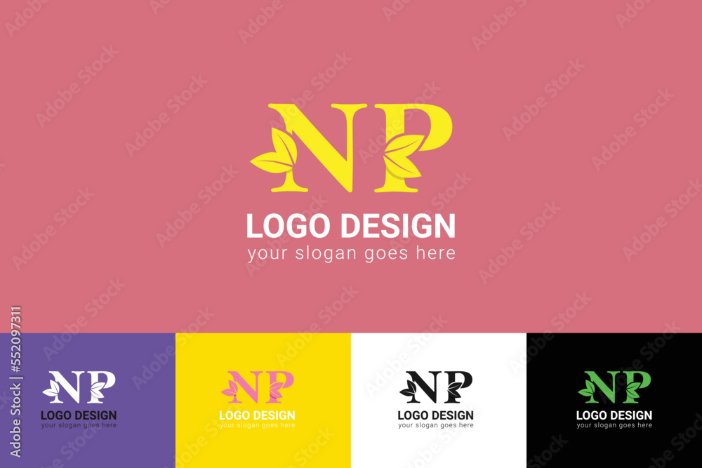 Ecology NP letters logo with green leaf. NP letters eco logo with leaf ...