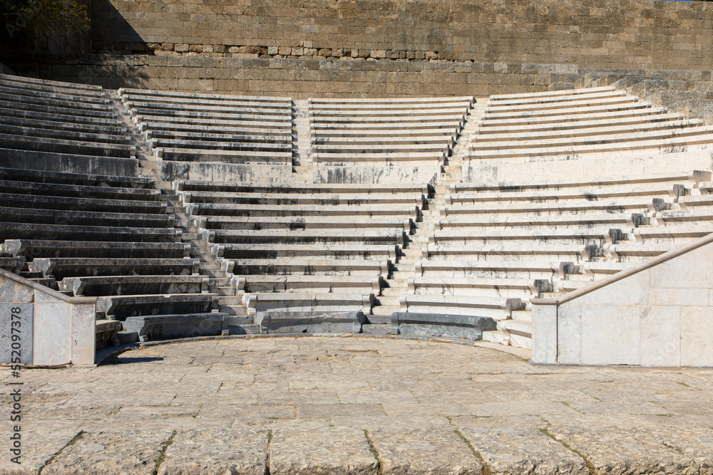 Odeon a classic greek open-air theatre. Old theater with marble seats ...
