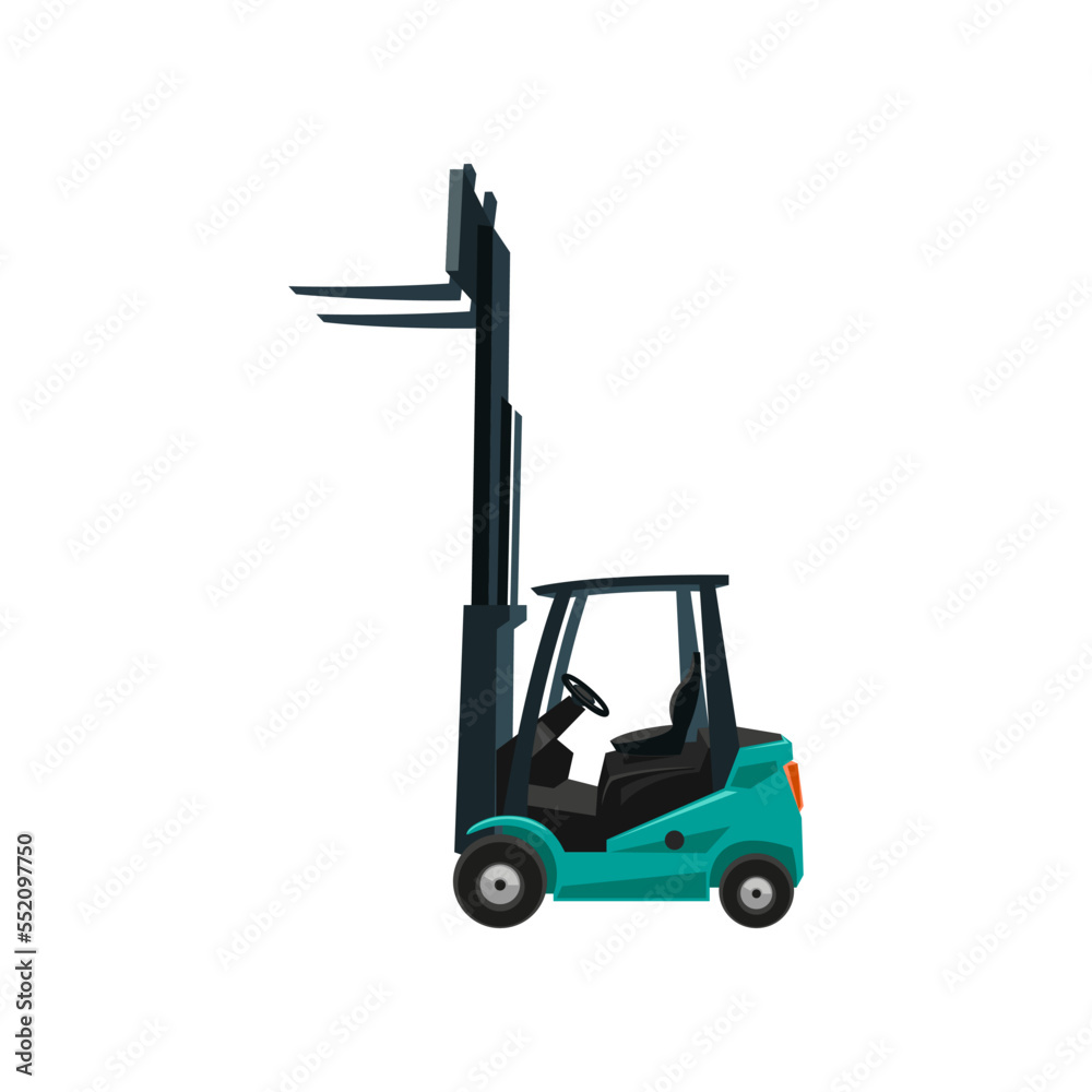 Modern reach truck reaching high cartoon illustration. Industrial ...