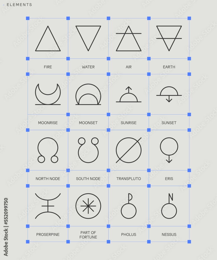 ASTROLOGY ELEMENTS zodiac horoscope thin line label linear design ...
