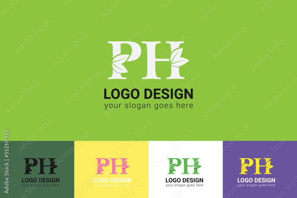 Ecology PH letters logo with green leaf. PH letters eco logo with leaf ...
