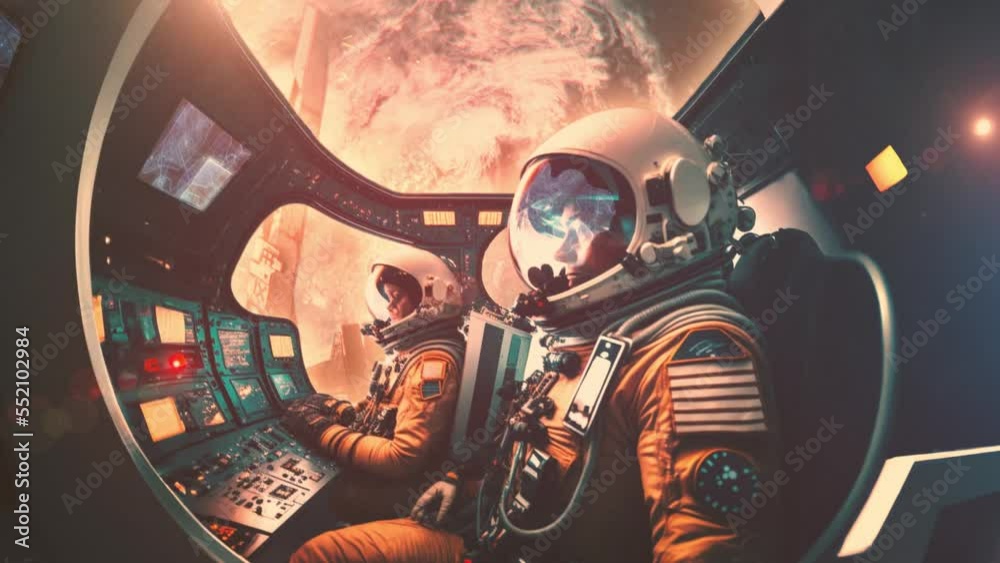 3d ANIMATION of Closeup cinematic view of two astronauts inside ...