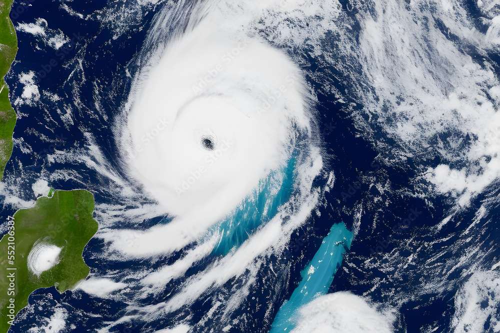 Satellite view of earth showing a hurricane created with Generative AI ...