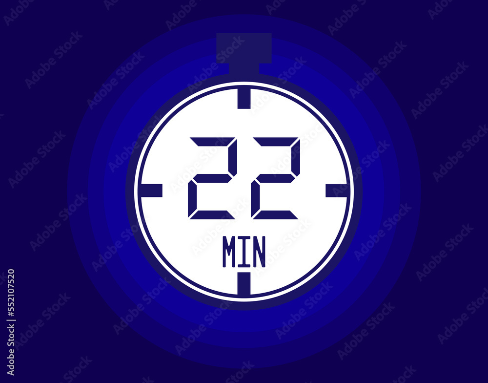 22 minutes stopwatch vector icon. Stopwatch icon in clock style. Timer ...