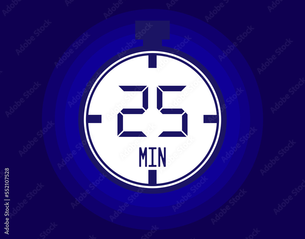 25 minutes stopwatch vector icon. Stopwatch icon in clock style. Timer ...