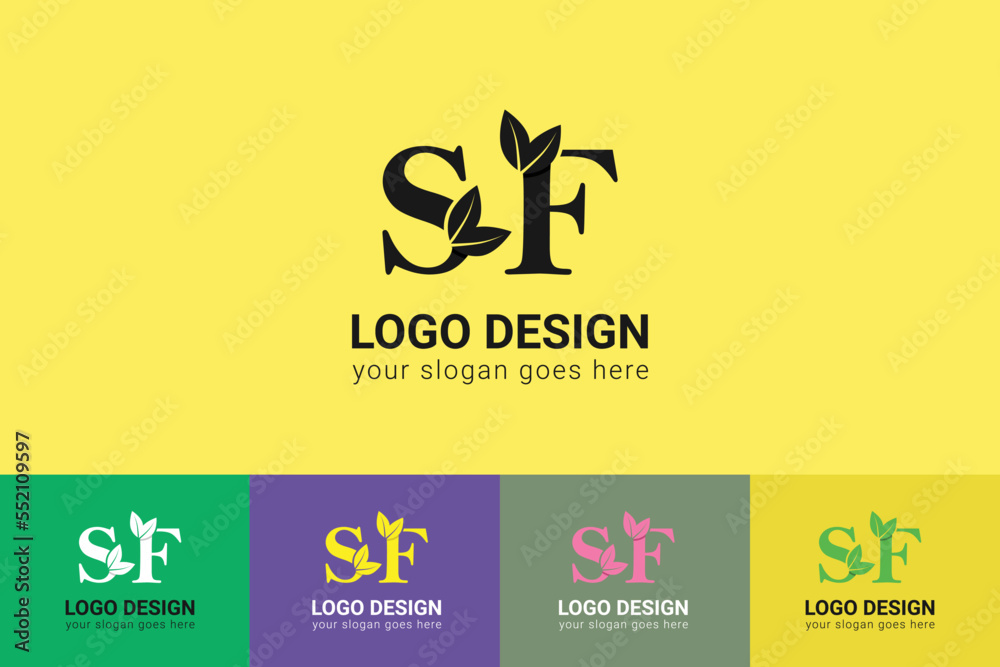 Ecology SF letters logo with green leaf. SF letters eco logo with leaf ...