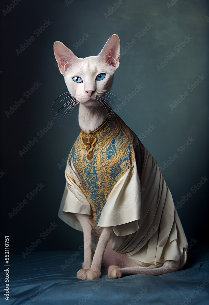 Elegant White Cat Wearing Gold and Blue Jacket. Generative AI Stock ...