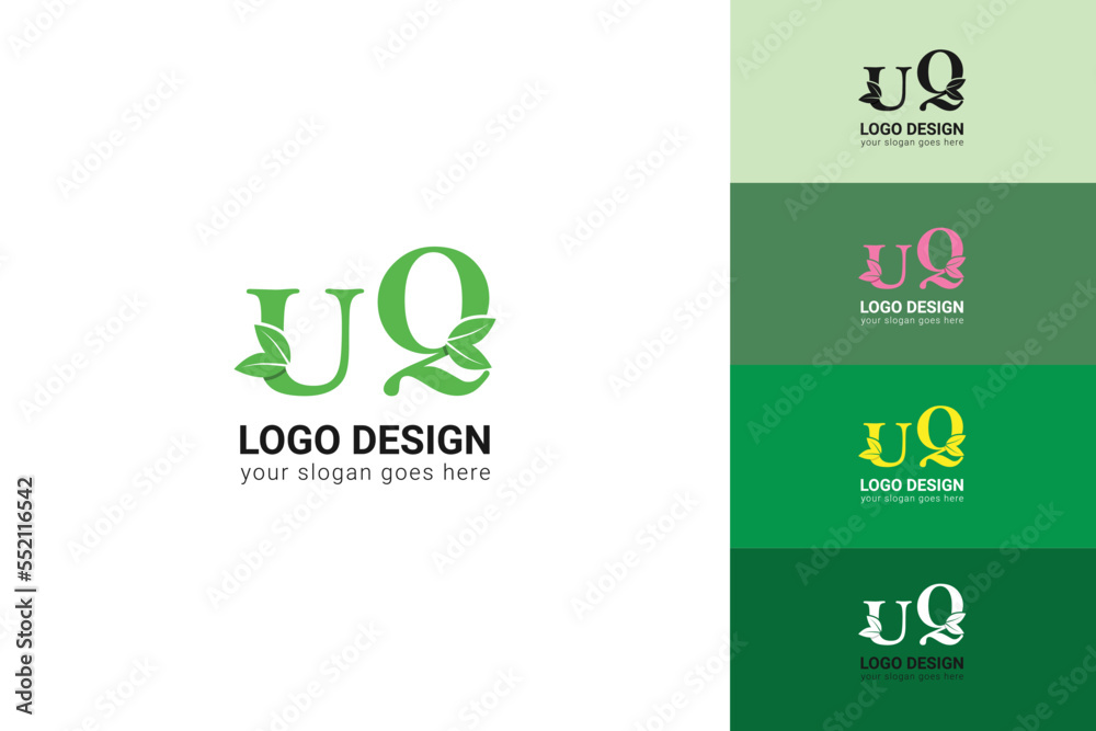 Ecology UQ letters logo with green leaf. UQ letters eco logo with leaf ...