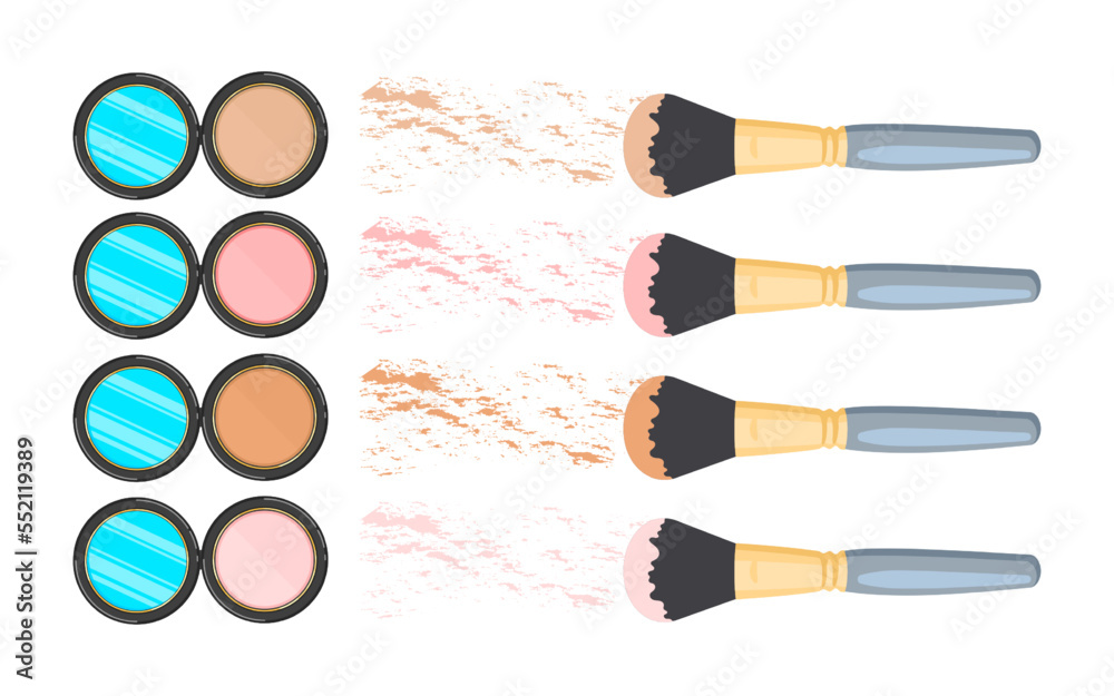 Blush brushes and product samples vector illustrations set. Collection ...