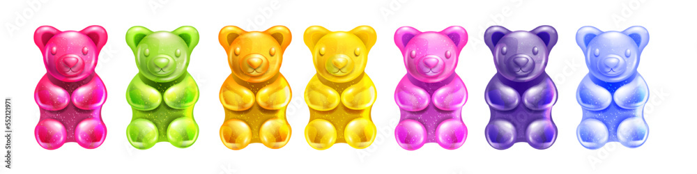 Jelly gummy bear set, vector colored cartoon kids candy, cute cherry ...