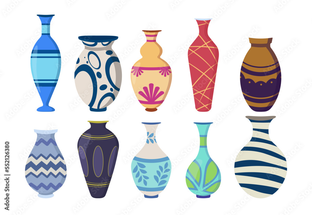 Vases of different shapes and colors vector illustrations set ...