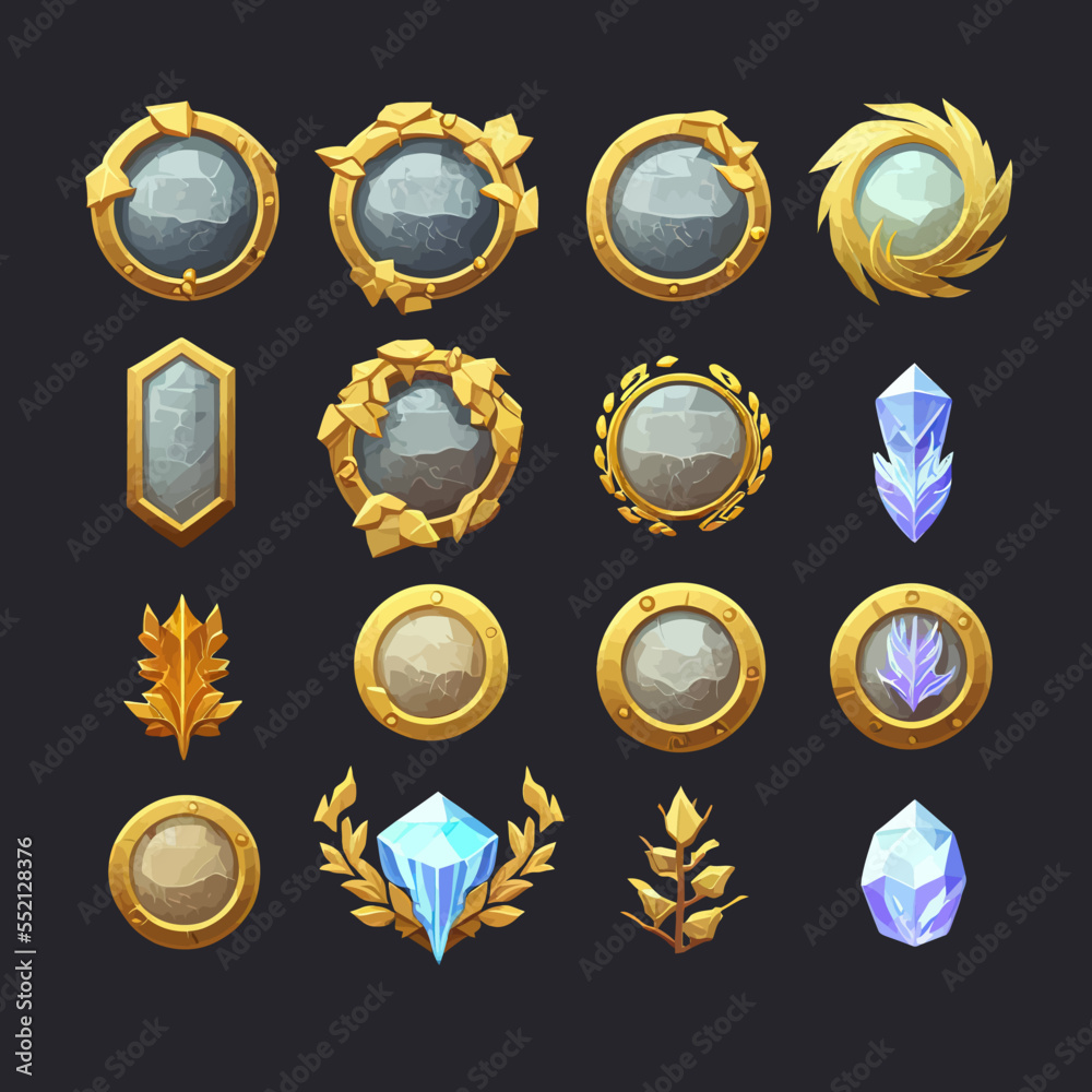 Ranking badges with star and fantasy frame for game ui design. A ...