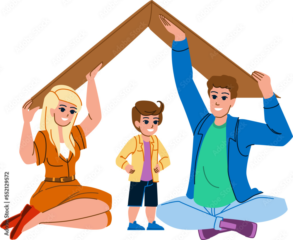 family protection vector. care home, happy support, house love ...