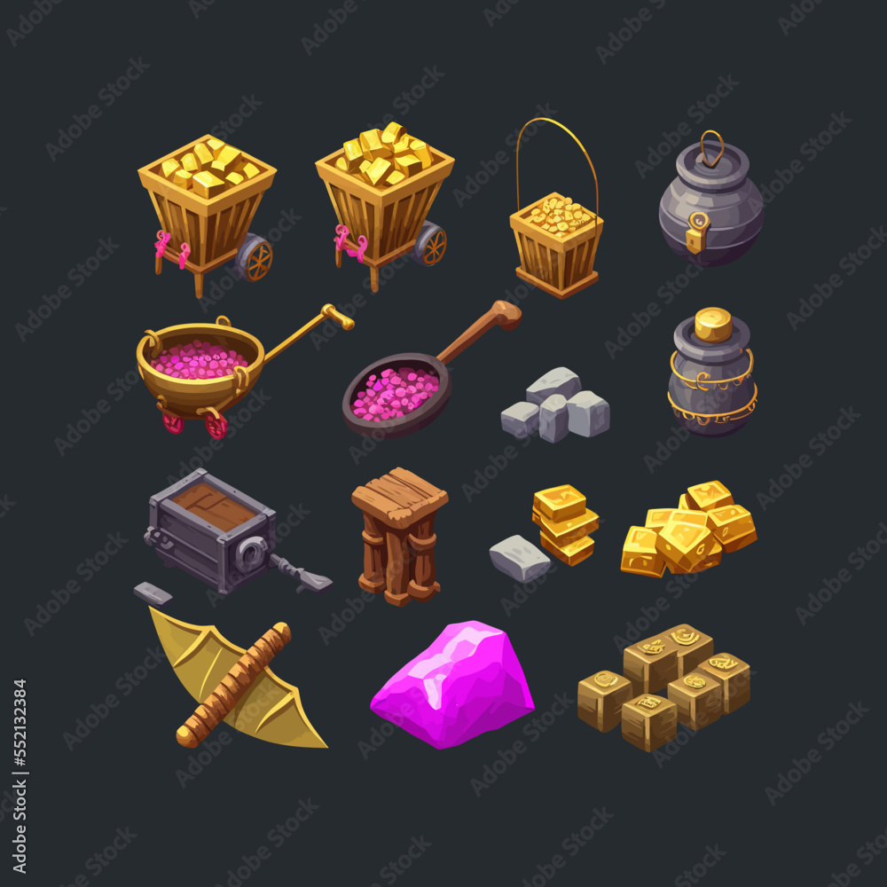 Game mining props icons dynamite. Flat cartoon illustration isolated on ...