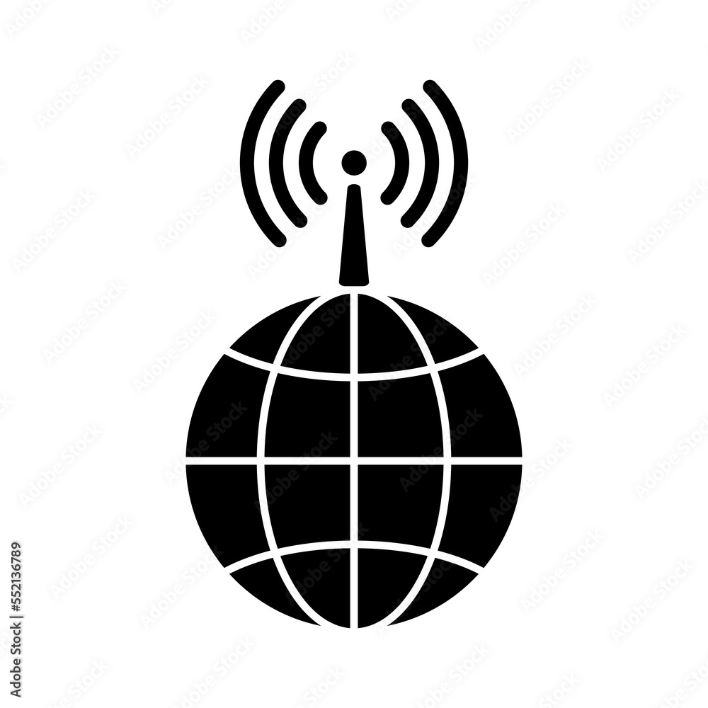Icon of globe and antenna with signals. Symbol of Internet connection ...