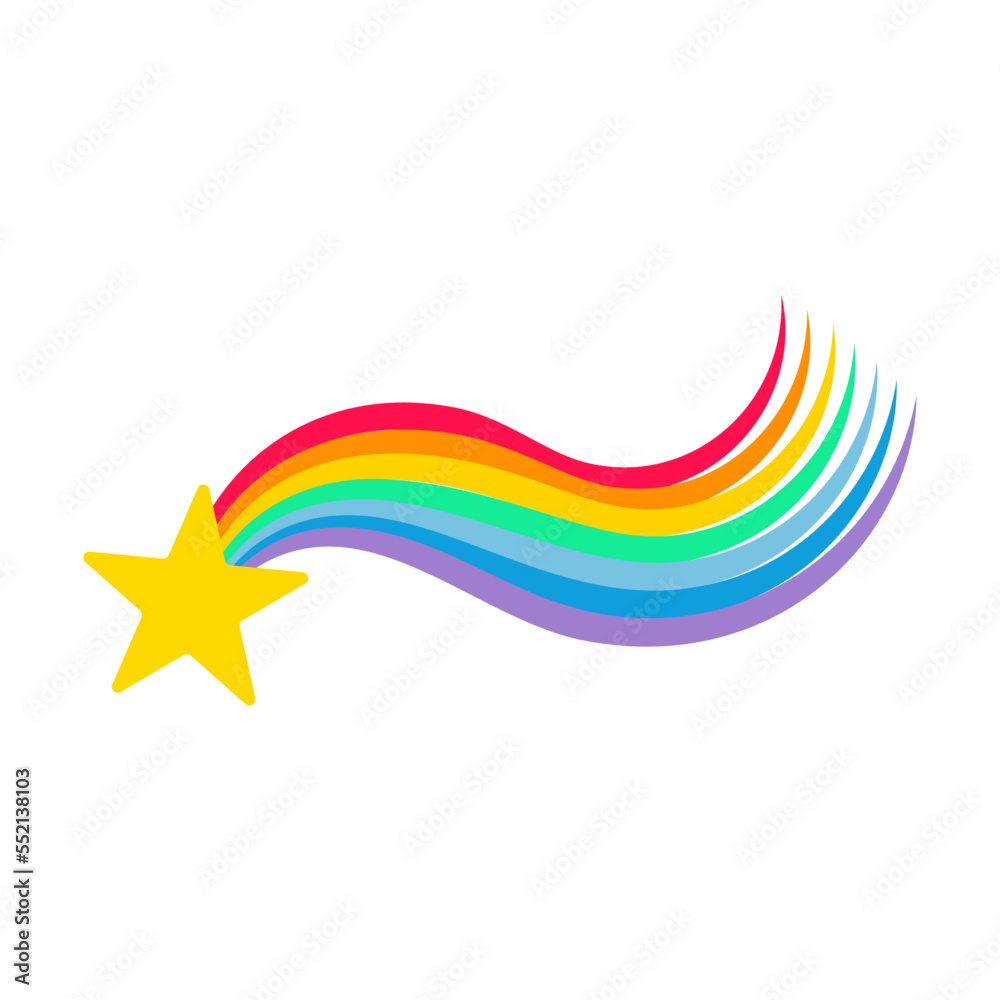 Star with a rainbow tail vector illustration. Cute cloud and sun ...