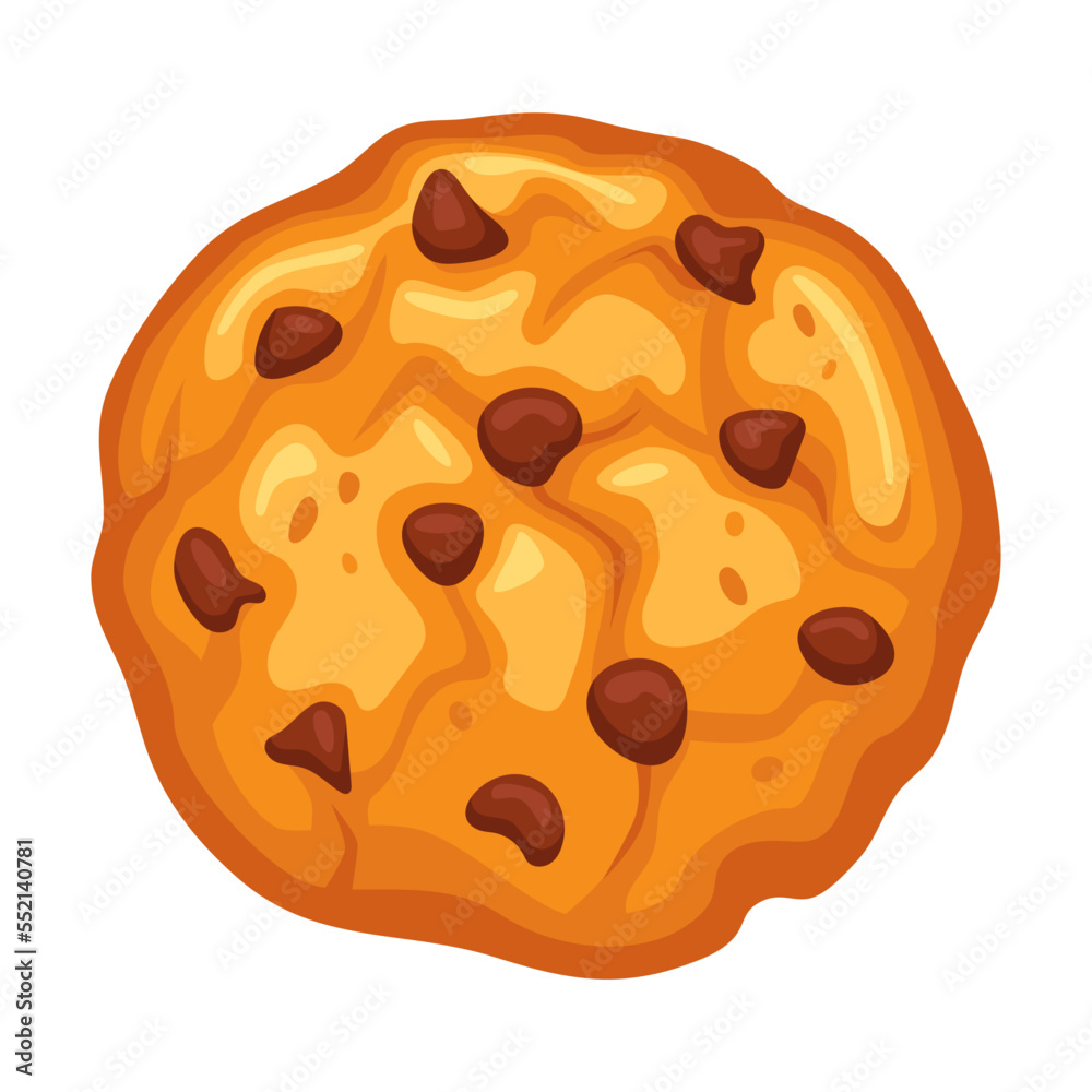 Whole cookie with chocolate chips cartoon illustration. Bite of sweet ...