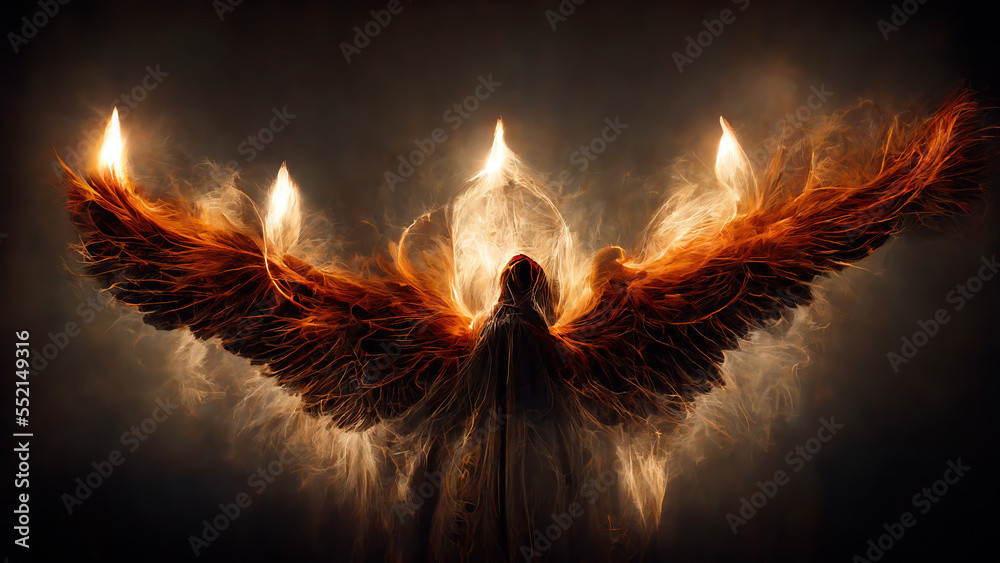 Fallen angel of death. Lucifer with glowing fire wings ilustración de ...