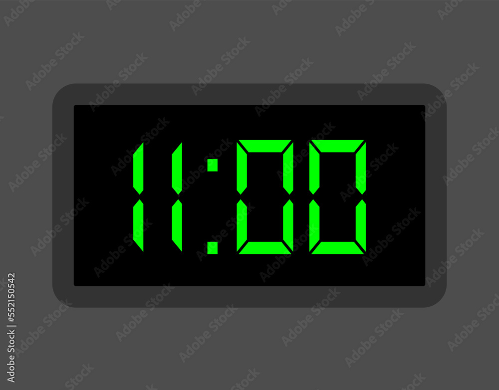 11 hours digital clock. Alarm clock design for schedule. Timer icon ...
