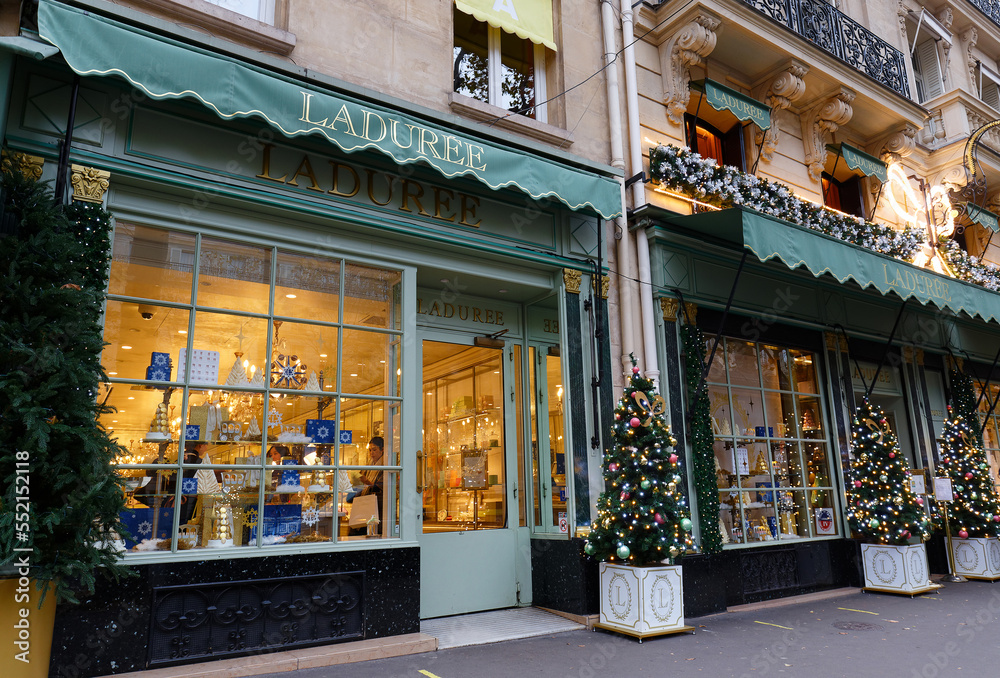 The famous Laduree bakery and tea room in Paris. Laduree was founded in ...