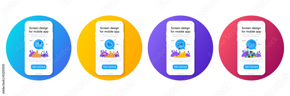 Vetor de Minimal set of Candlestick chart, Engineering documentation and Bacteria line icons ...
