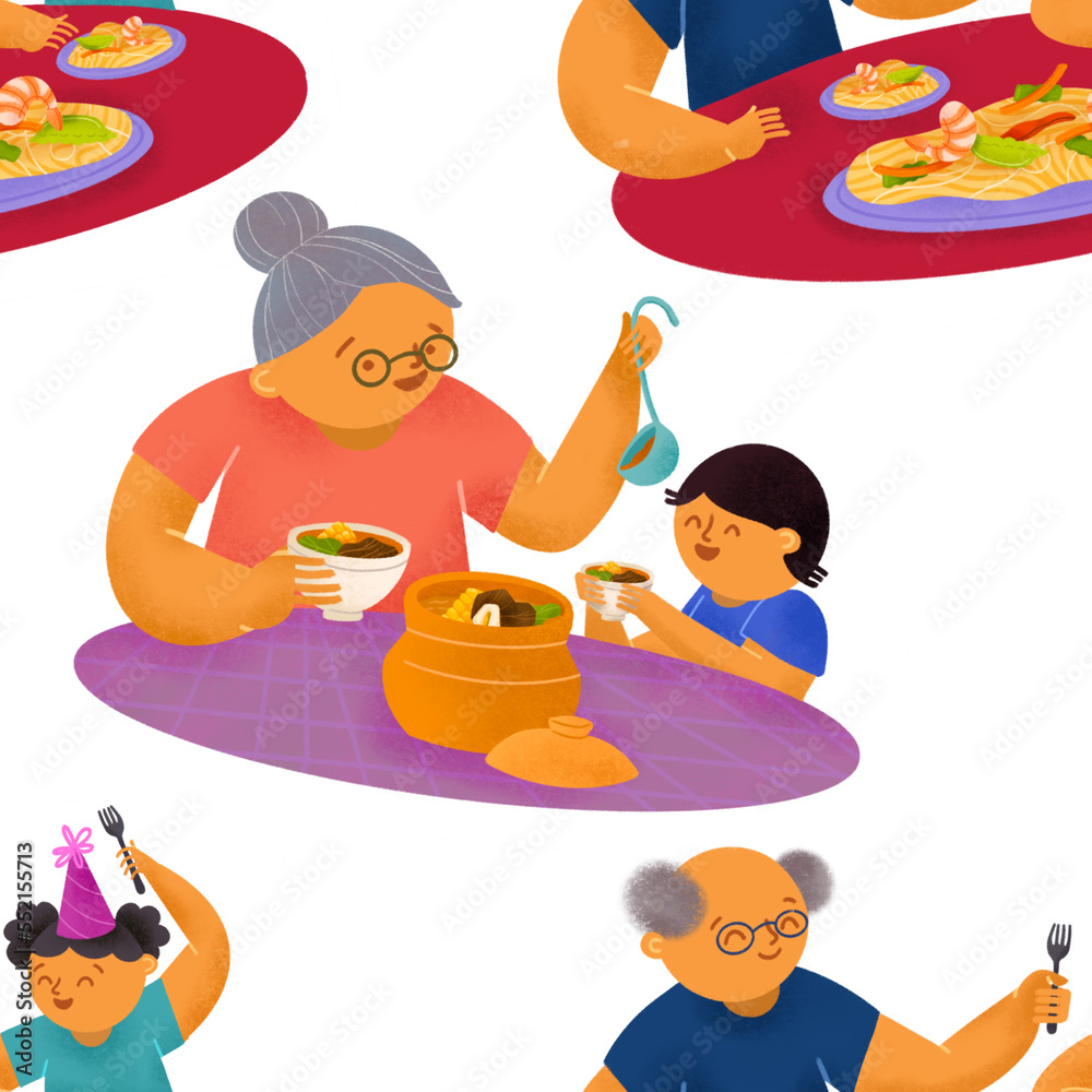 Filipino grandmother with grandson share bulalo in palayok and ...