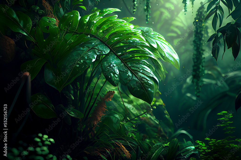 Lush Green Foliage in Tropical Jungle made with Generative AI Stock ...