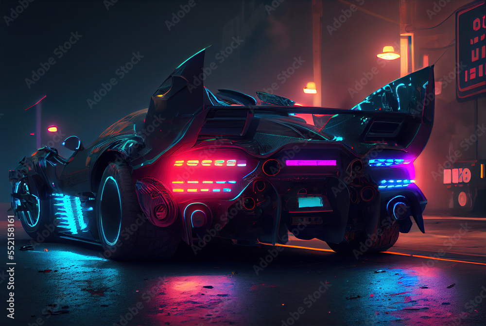 Cyberpunk Futuristic retro wave synth wave car, Retro sports car with ...