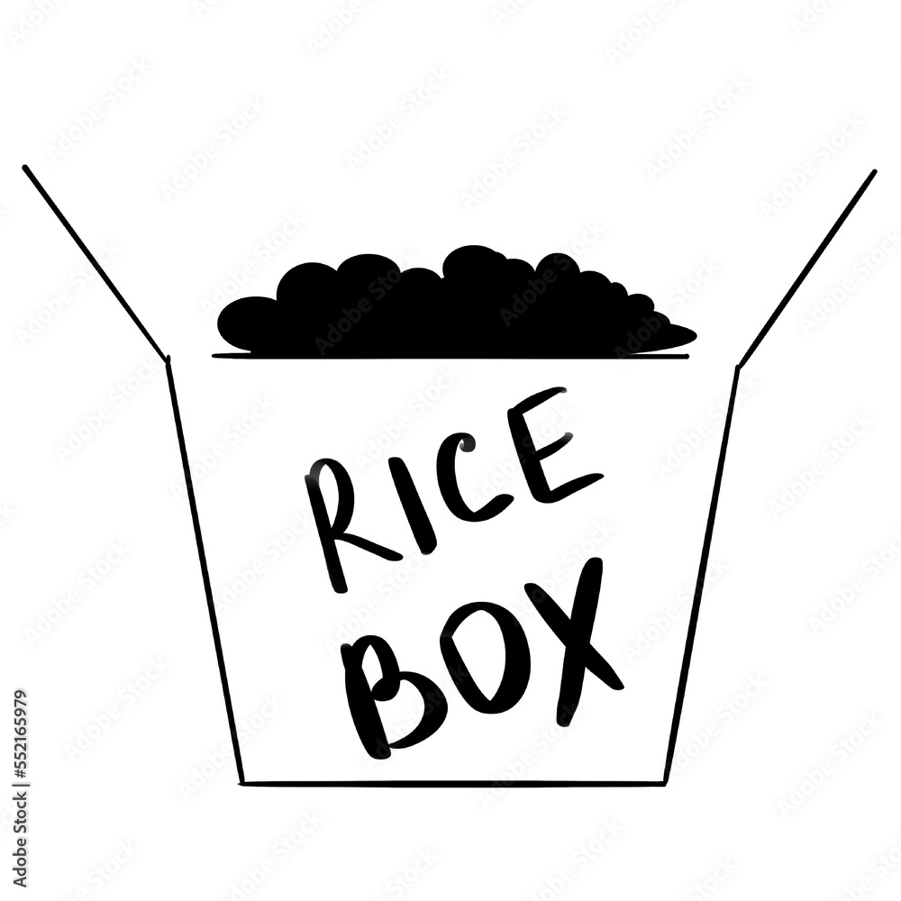 Rice box. Dishes of Japanese and Chinese traditional cuisine. Stock ...