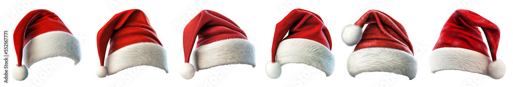 Set collection of isolated santa claus christmas hats on transparent ...