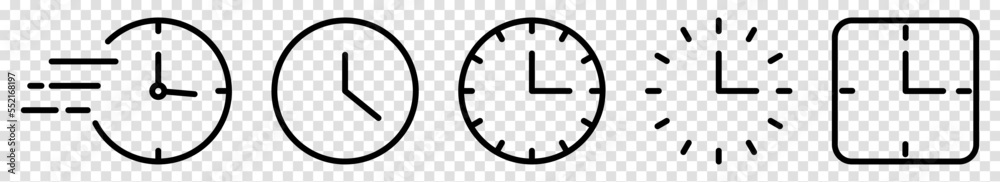 Set of clock icons. Vector illustration isolated on transparent ...