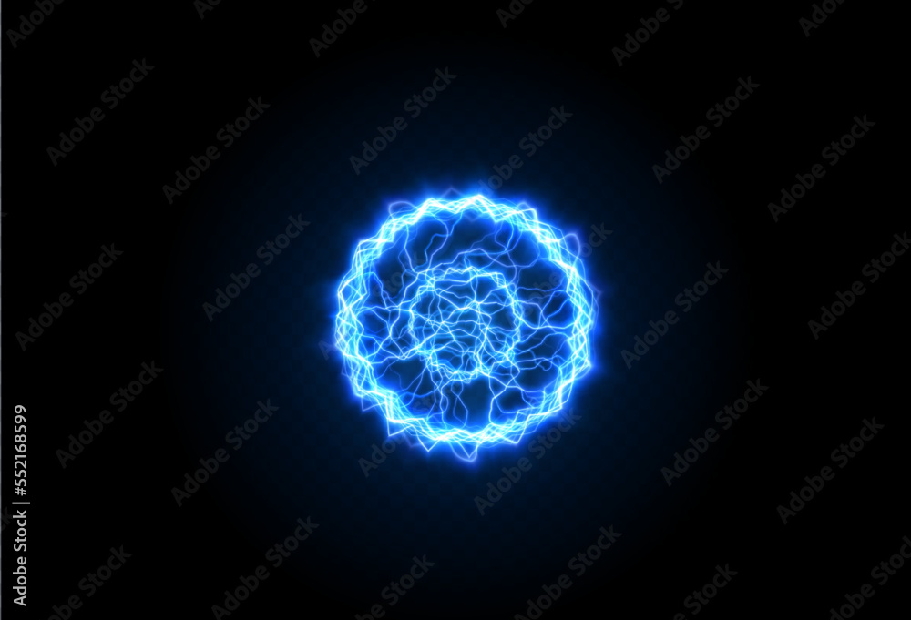 Vetor de Powerful ball lightning blue png. A strong electric neon ...