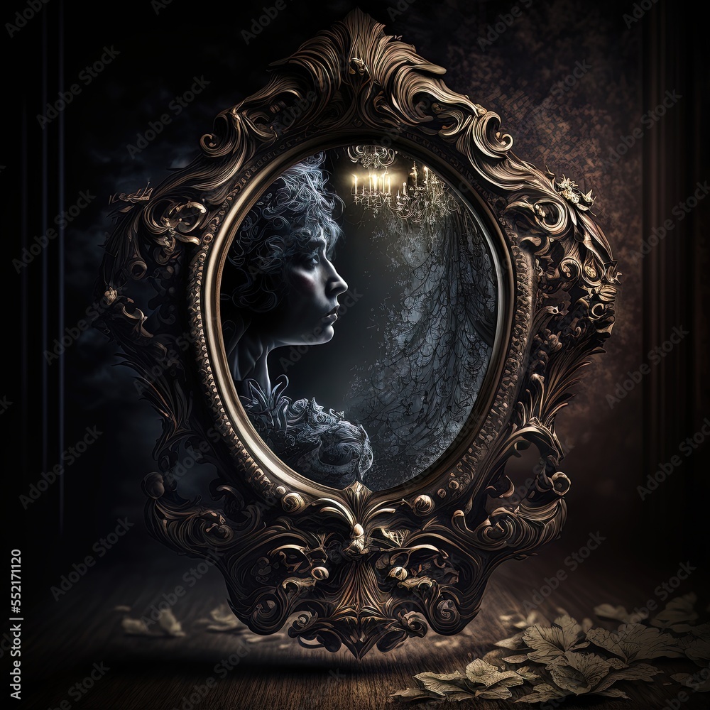 Mystical gothic mirror, dark gloomy background with fantasy mirror ...