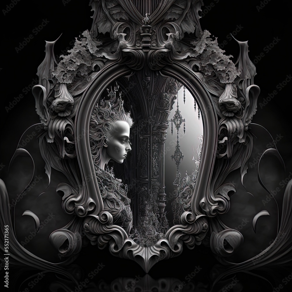 Mystical gothic mirror, dark gloomy background with fantasy mirror ...