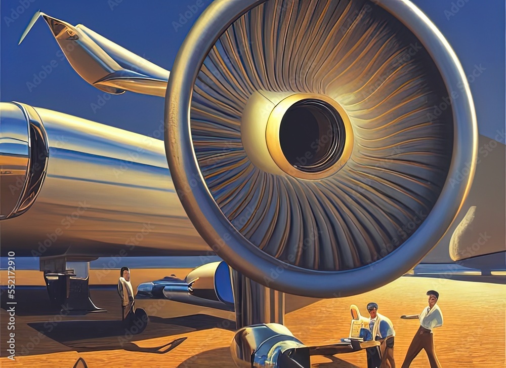 Jet Engine Invention. Fictional Artist Depiction Stock Illustration ...