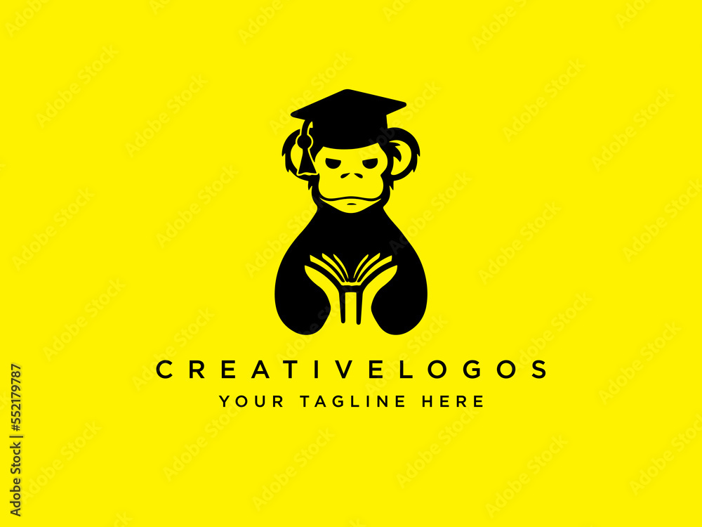Monkey Reading Book Logo design vector, monkey logo design, modern ...