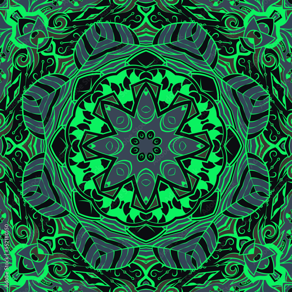 Seamless tile texture. Tracery mehndi design image. Dark toxic colors ...