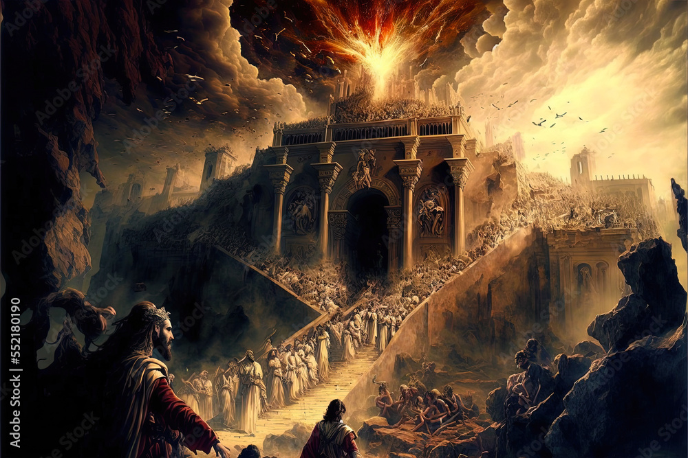 Destruction of Jerusalem at the return of Christ parousia. The day of judgement with heaven and ...