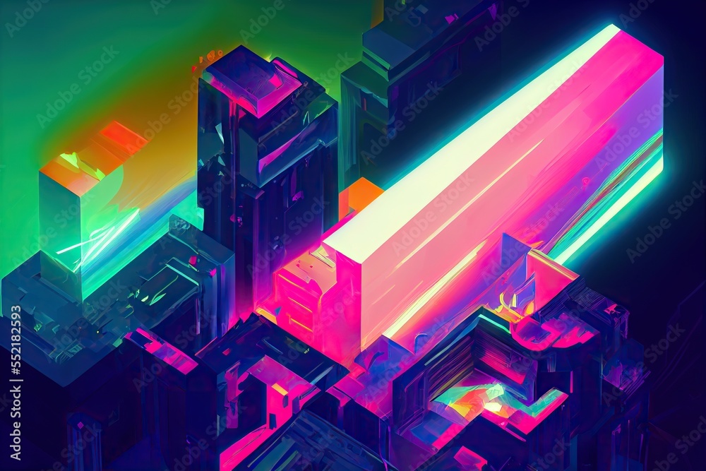 geometric synthwave cityscape abstract rainbow neon futuristic ...