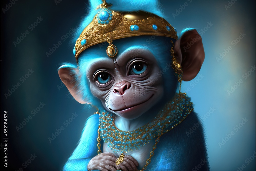 male blue monkey smiling wearing a crown cartoon Stock Illustration ...