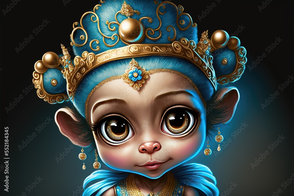 female blue monkey smiling wearing a crown cartoon Stock Illustration ...