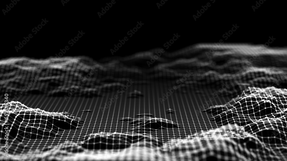 Abstract digital grid landscape background. Futuristic retro mountains ...